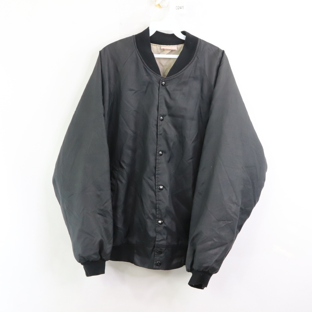 Vintage Full Button Satin Bomber Jacket Black Xl - Gem